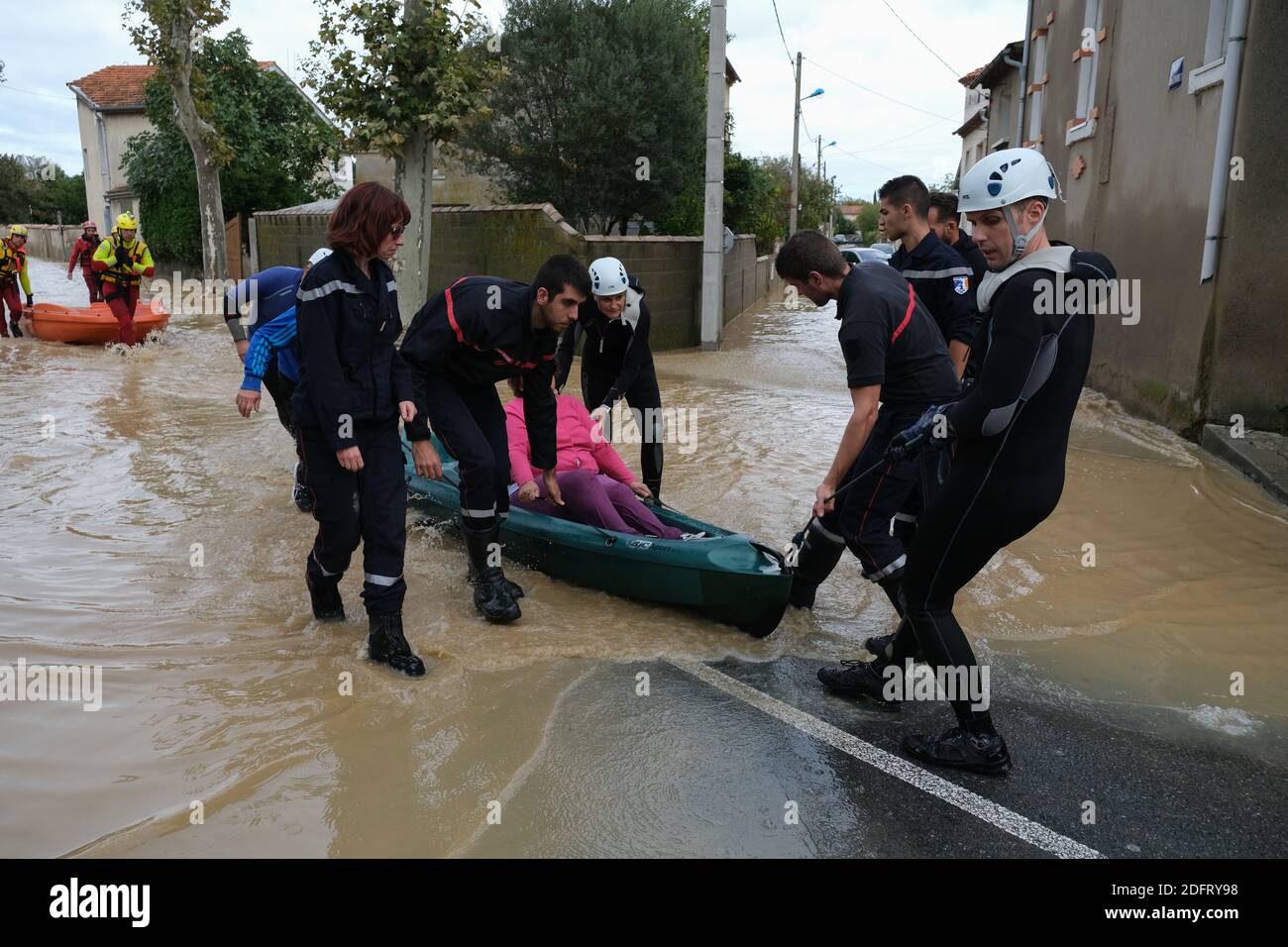 Flooding in the department of Aude, near Carcassonne, southern France ...