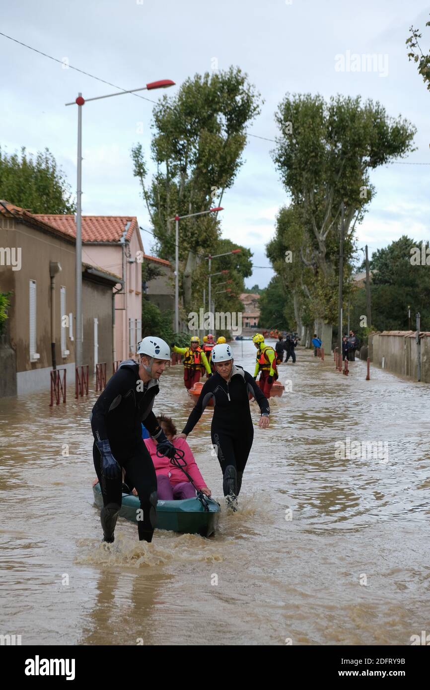 Flooding in the department of Aude, near Carcassonne, southern France ...