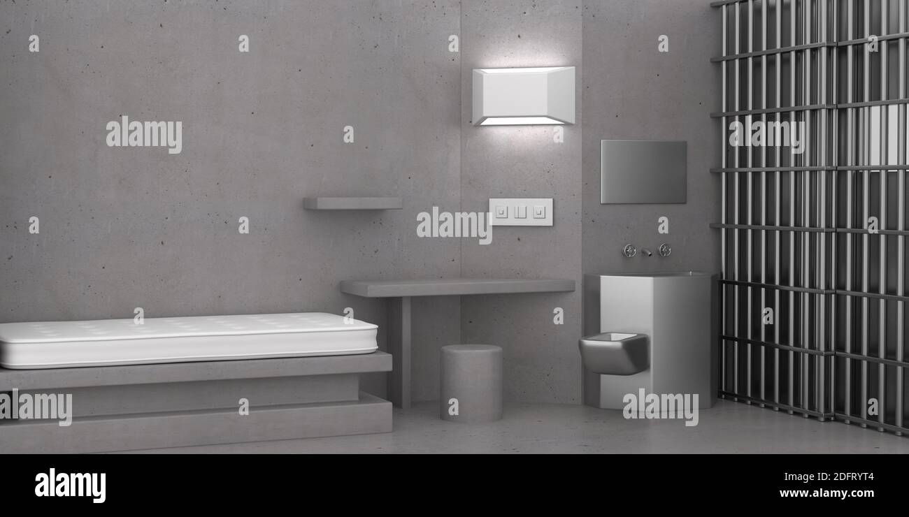 Prison cell interior. ADX supermax maximum security penitentiary cage ...