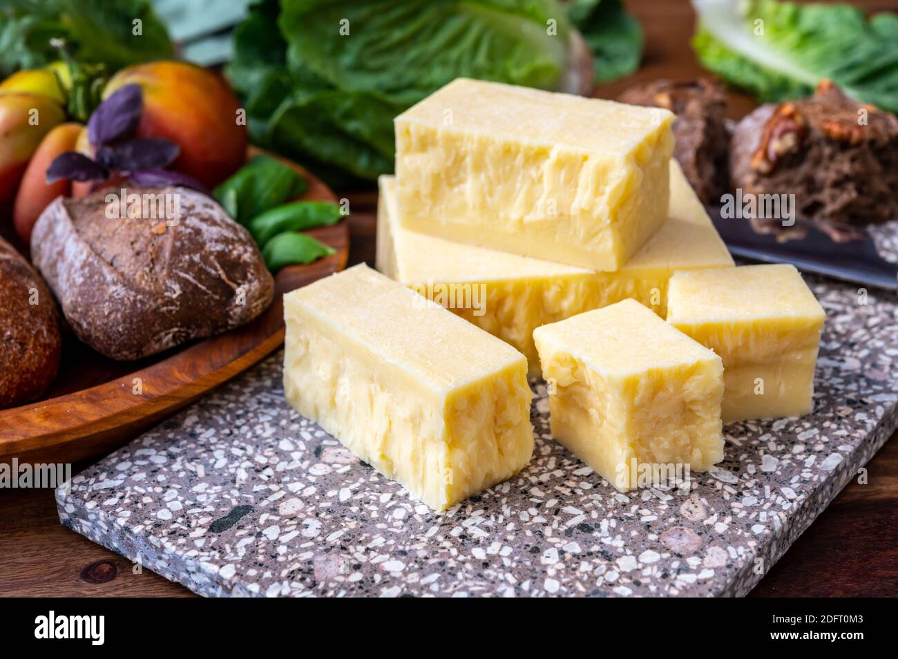 Cheese collection, pieces of aged British cheddar cheese close up Stock ...