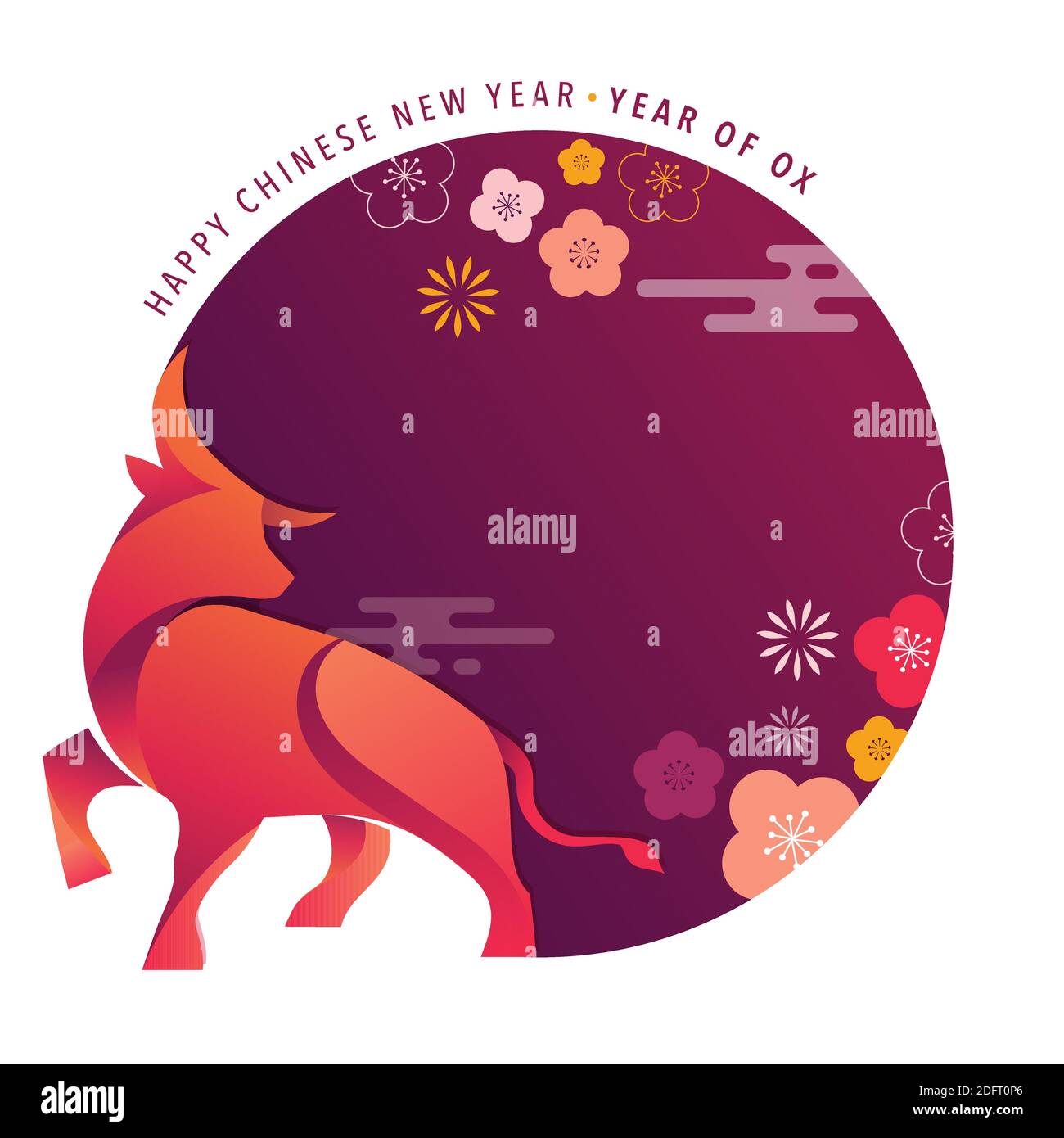 Chinese new year 2021 year of the ox, red cow, Chinese zodiac symbol ...