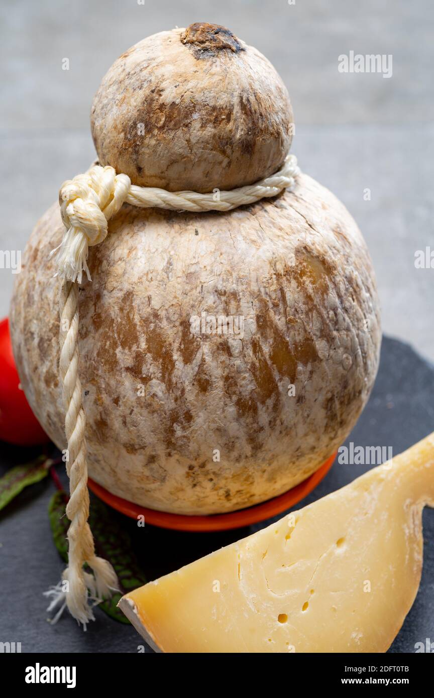Italian semi hard matured caciocavallo cheese, handmade and aged in ...