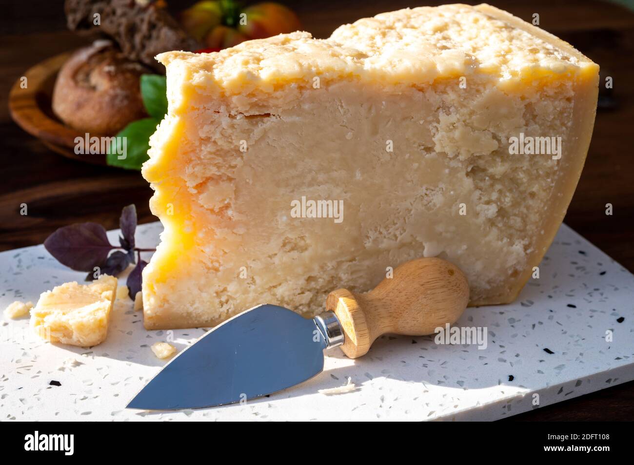 Cheese collection, hard yellow Italian cheese parmesan or parmigiano ...