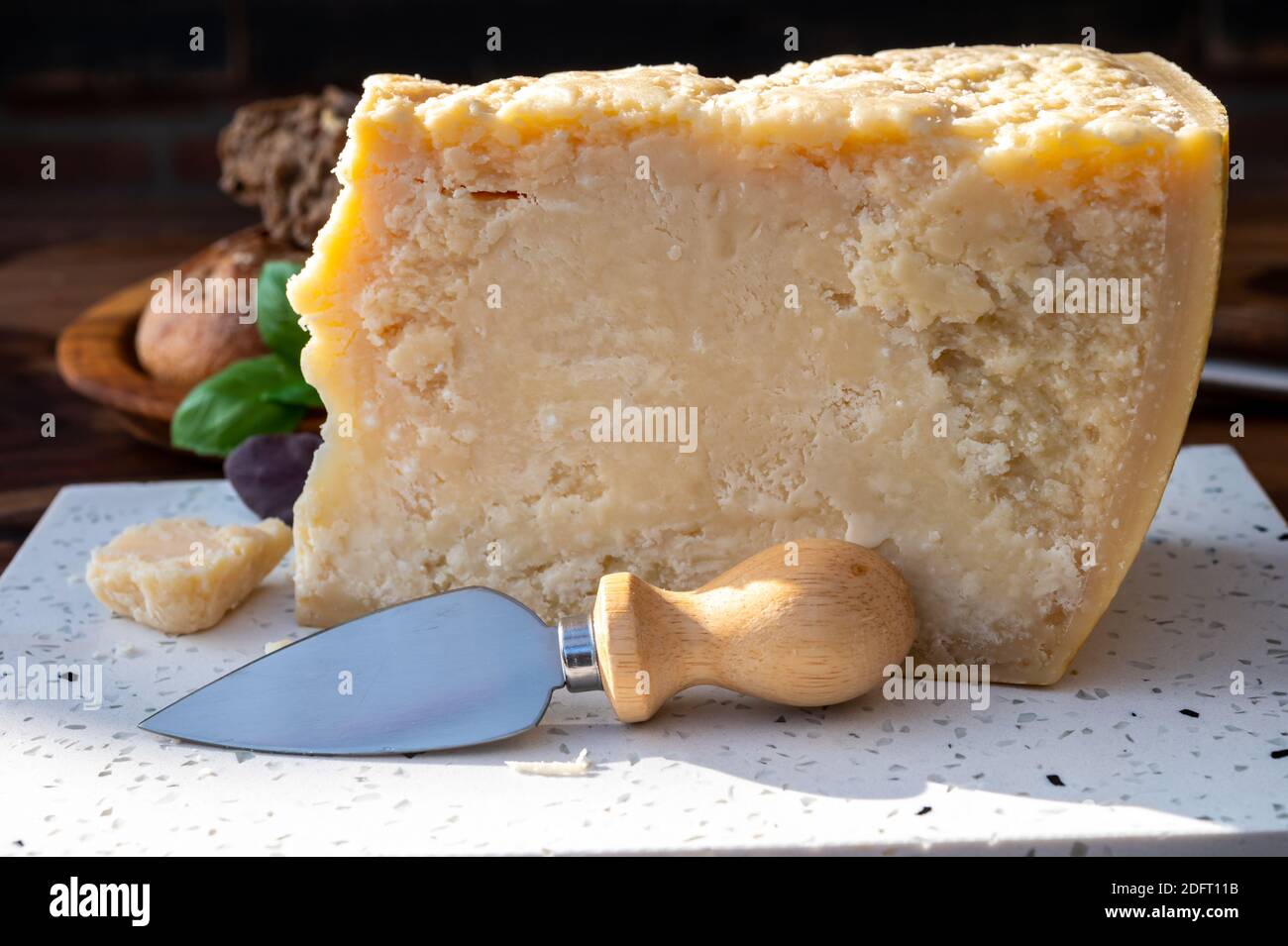 Cheese collection, hard yellow Italian cheese parmesan or parmigiano ...