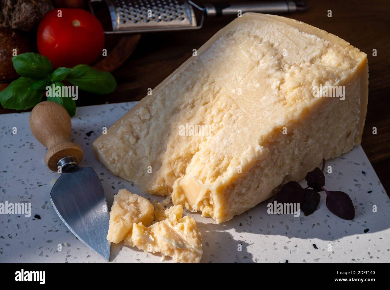 Cheese collection, hard yellow Italian cheese parmesan or parmigiano ...