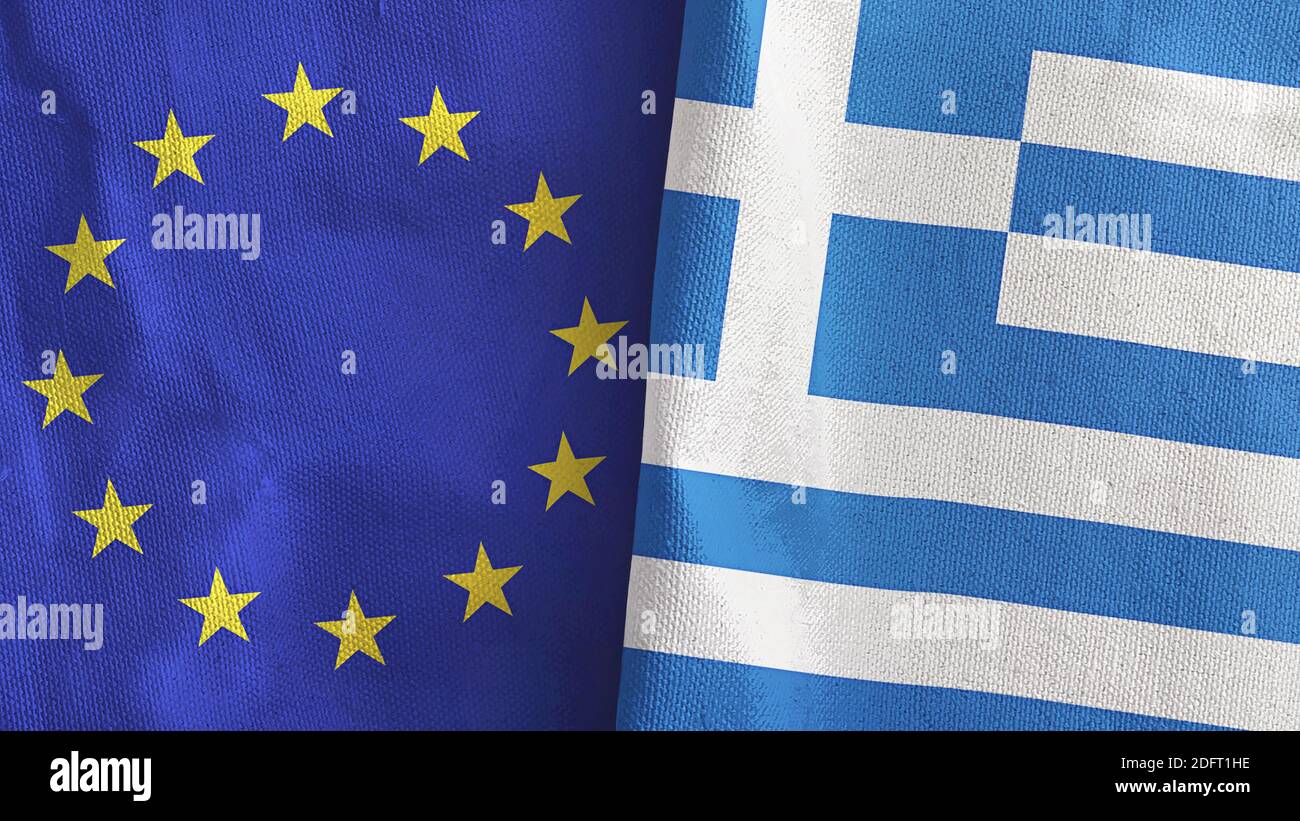 Greece and European Union two flags textile cloth 3D rendering Stock ...
