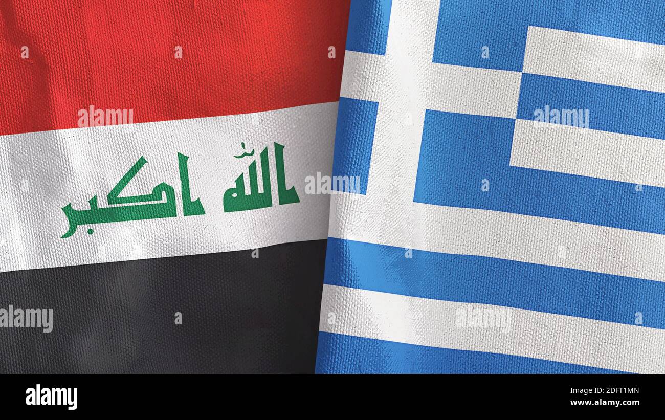 Greece and Iraq two flags textile cloth 3D rendering Stock Photo - Alamy
