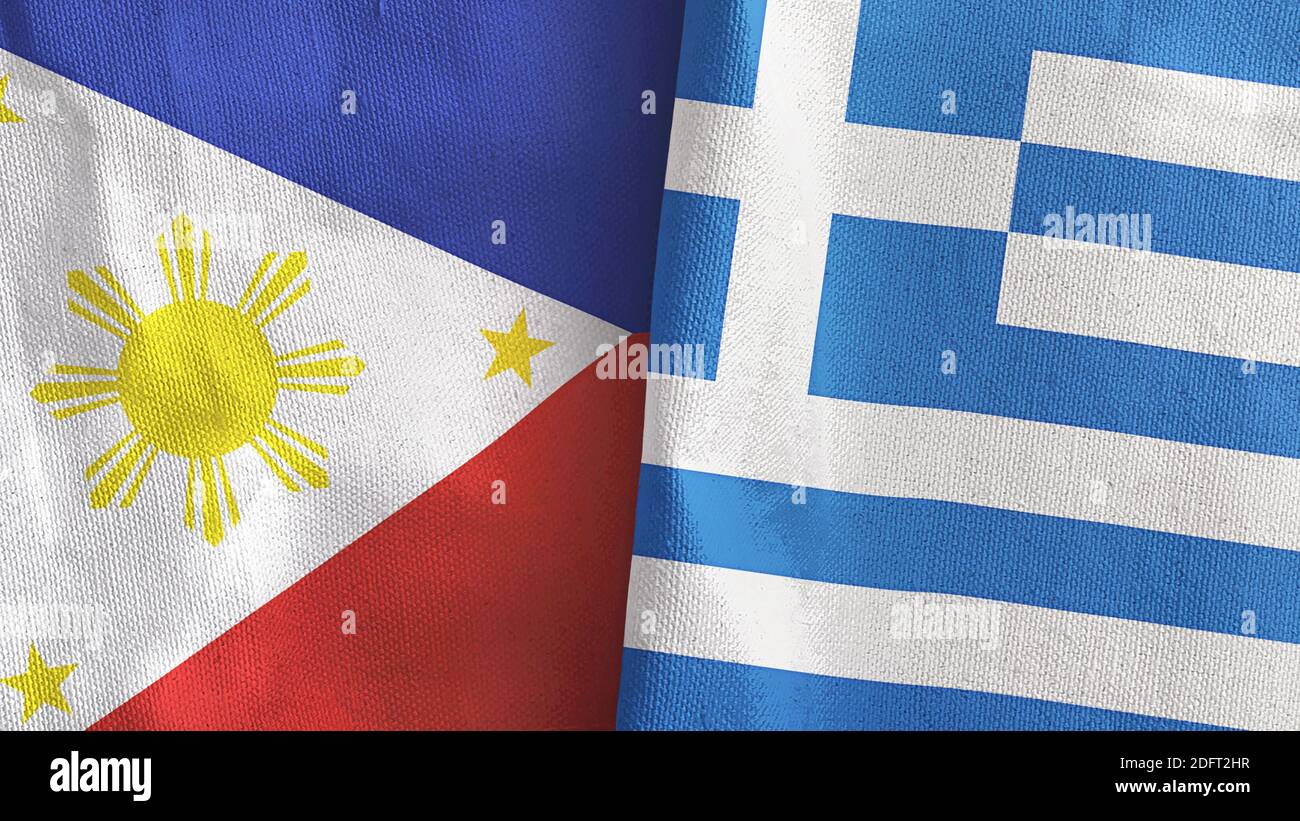 Greece and Philippines two flags textile cloth 3D rendering Stock Photo ...