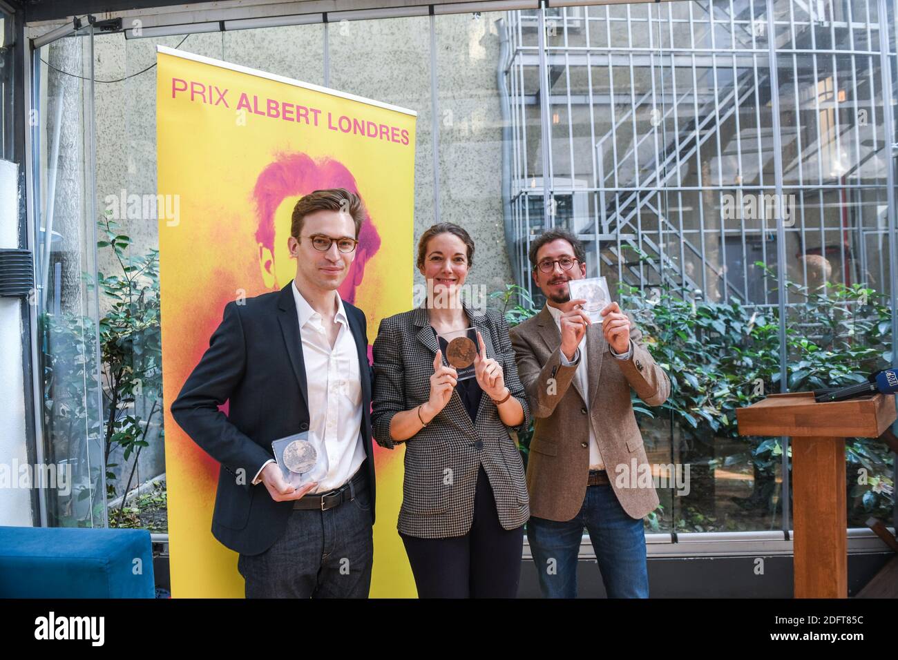 L-R : 2018 winners Jean-Baptiste Malet, Elise Vincent and Christophe ...