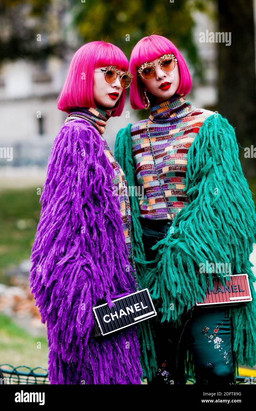 Street style, Ami and Aya Suzuki arriving at Chanel spring summer 2019 ready-to-wear show, held ...