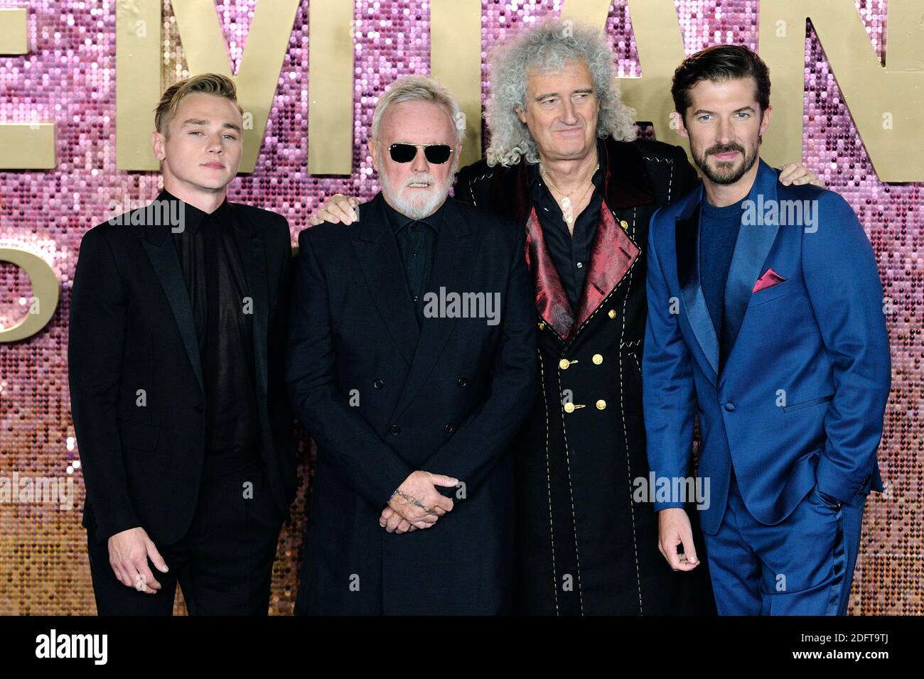 Ben Hardy, Roger Taylor, Brian May and Gwilym Lee attending the ...