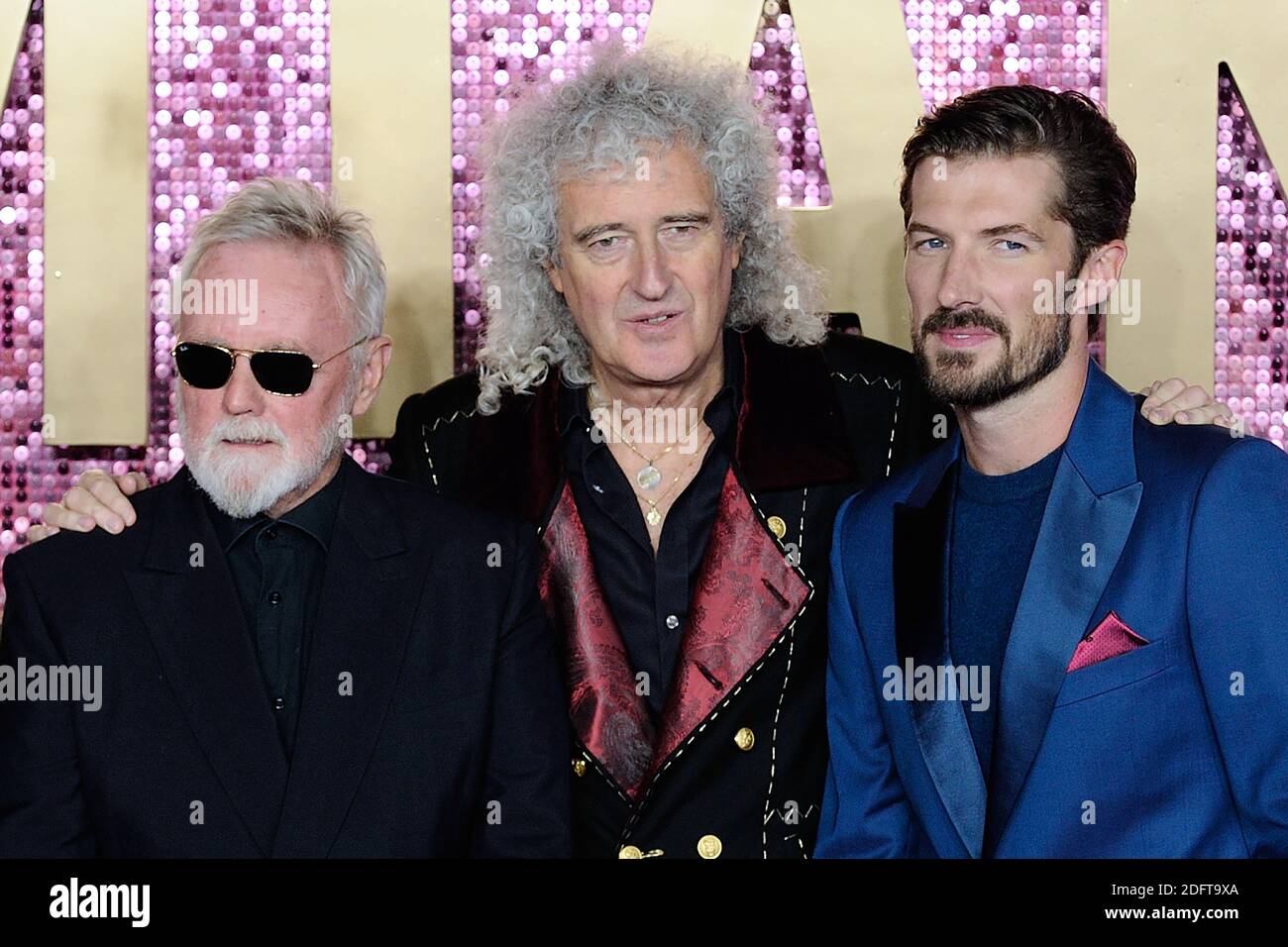 Brian May, Roger Taylor and Gwilym Lee attending the Bohemian Rhapsody ...