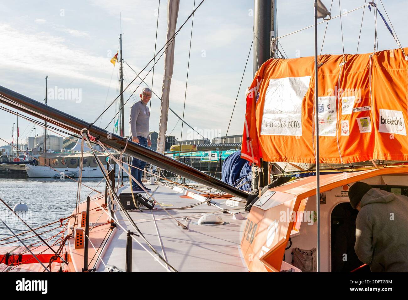 French skipper Vincent Riou onboard his Class Imoca monohull PRB ...