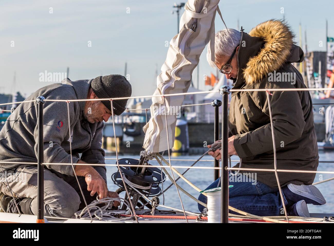 French skipper Vincent Riou onboard his Class Imoca monohull PRB ...
