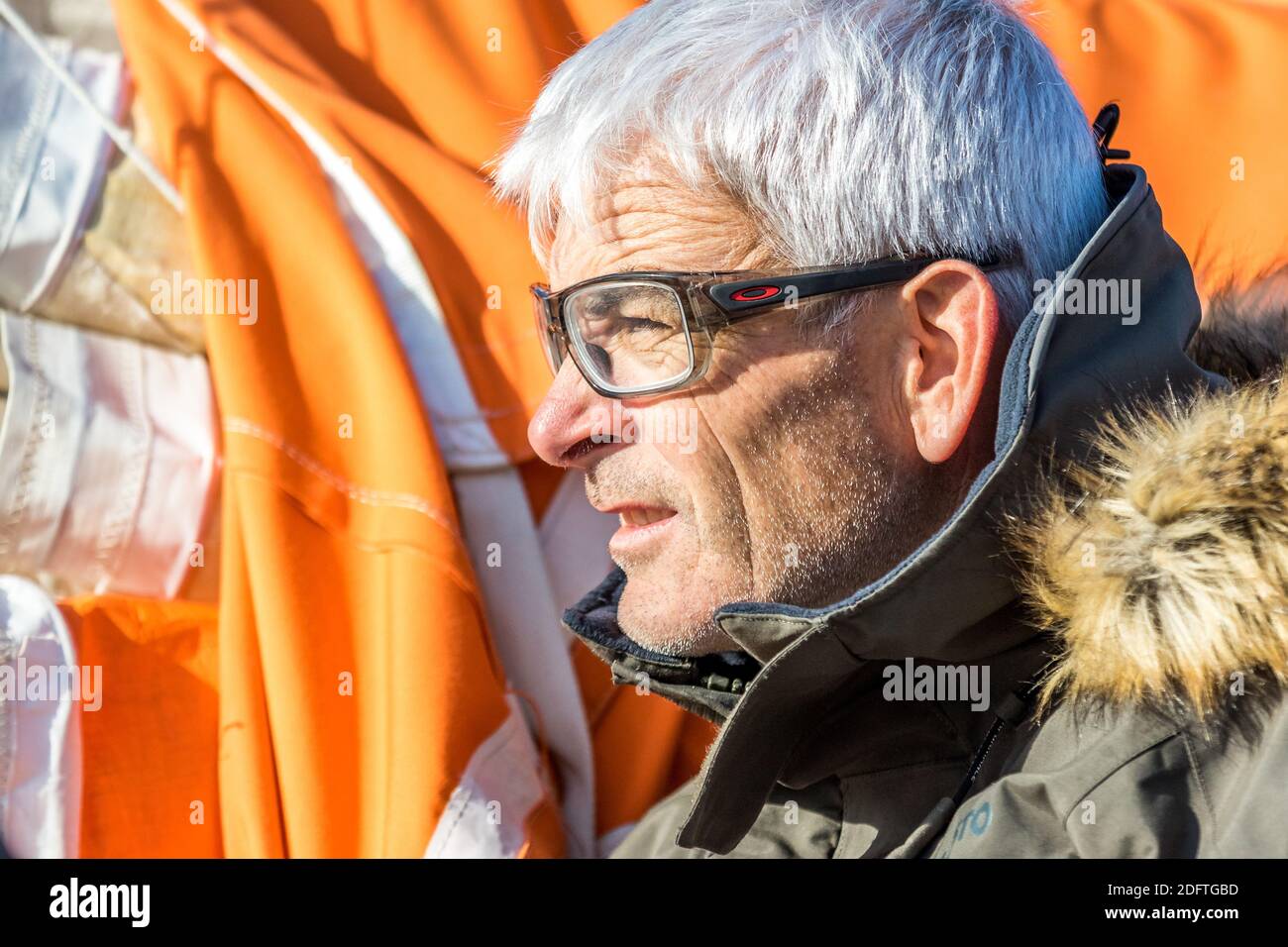 French skipper Vincent Riou onboard his Class Imoca monohull PRB ...