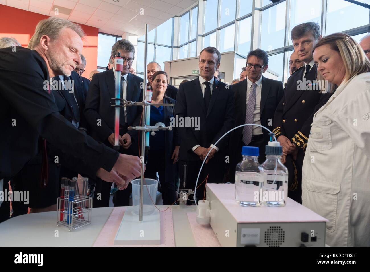 Emmanuel Macron and Michel Spagnol (CEO Novasep).French President ...
