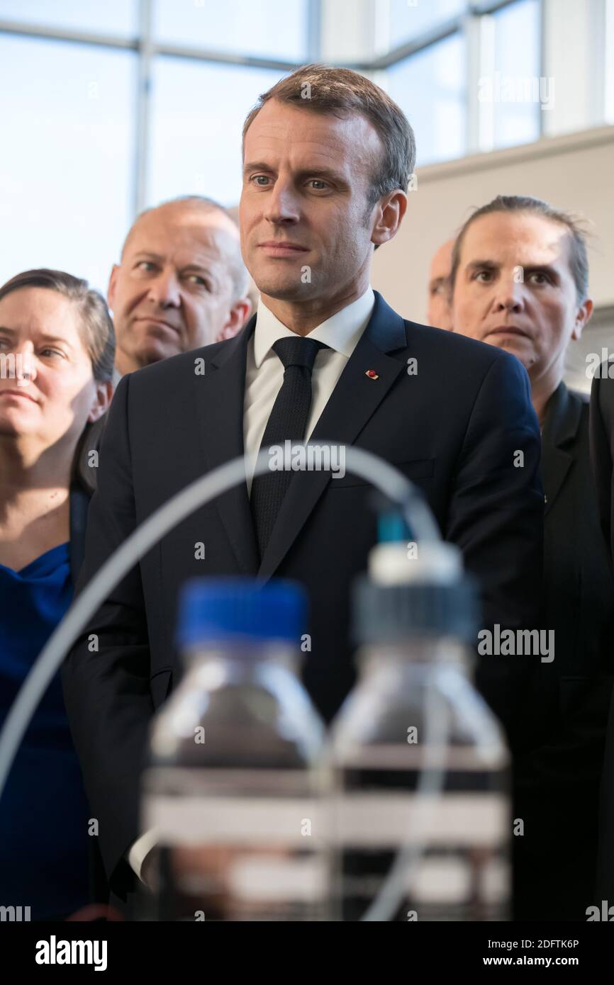Emmanuel Macron.French President Emmanuel Macron visiting the plant ...