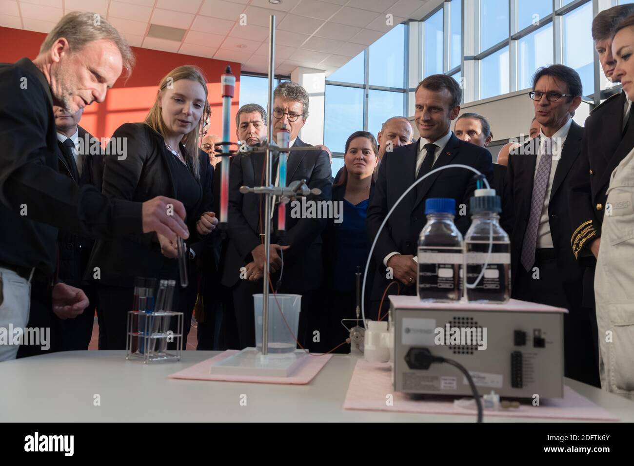 Emmanuel Macron and Michel Spagnol (CEO Novasep).French President ...