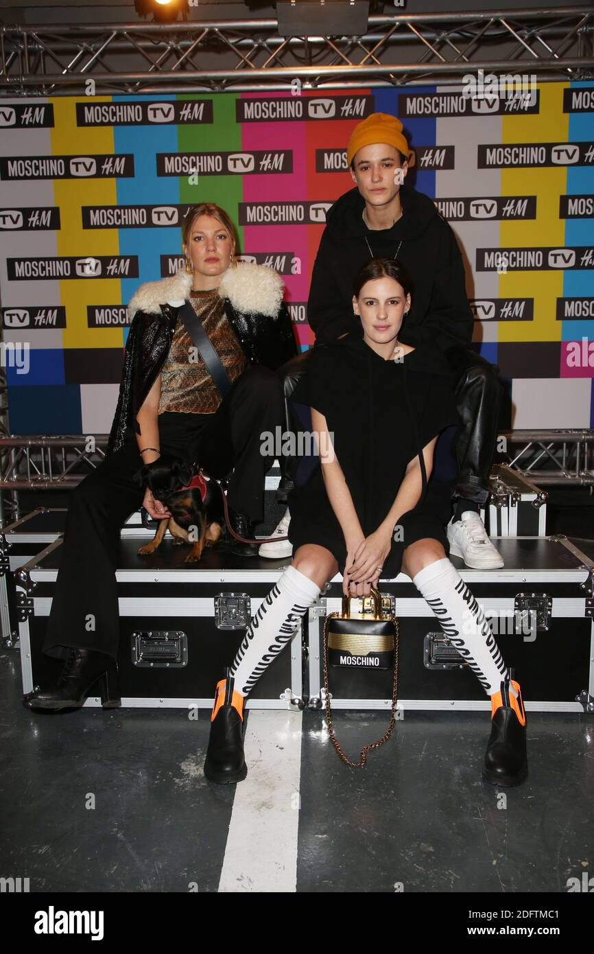 Mona Walravens, Juliette Dol and Agathe Mougin arrives at MOSCHINO [tv ...