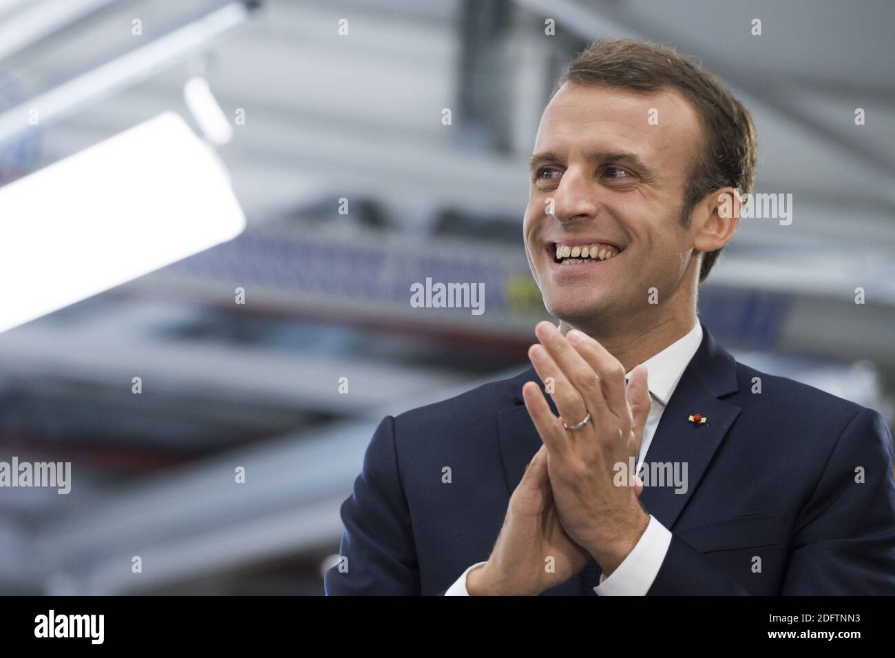 PORTRAIT : French President Emmanuel Macron gestures during a visit of ...