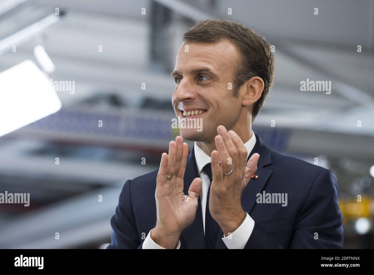 PORTRAIT : French President Emmanuel Macron gestures during a visit of ...