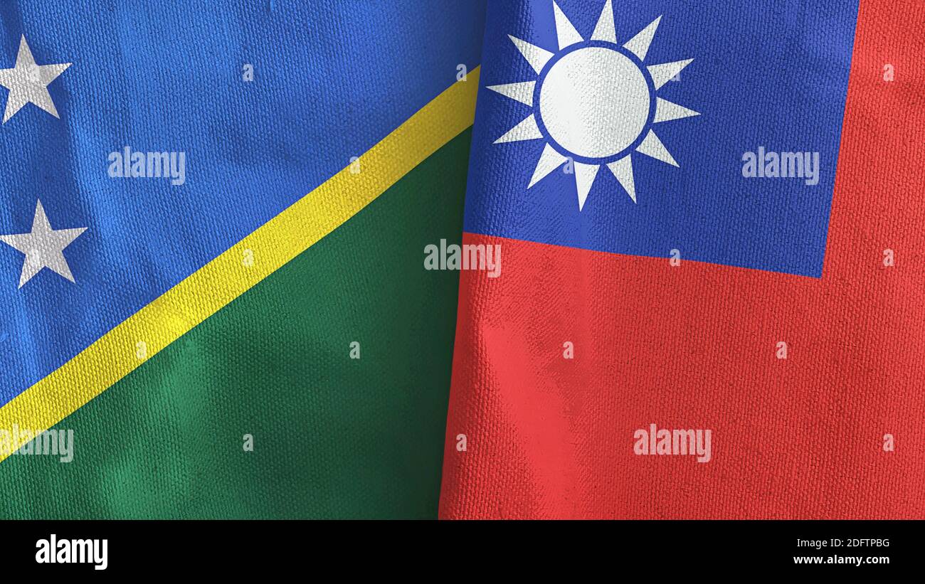 Taiwan and Solomon Islands two flags textile cloth 3D rendering Stock ...