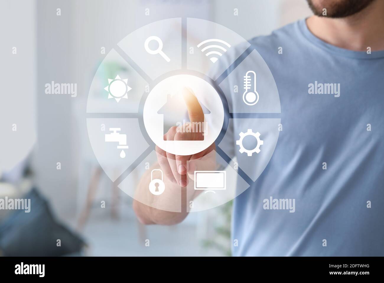 Man using futuristic interface of smart home automation Stock Photo - Alamy