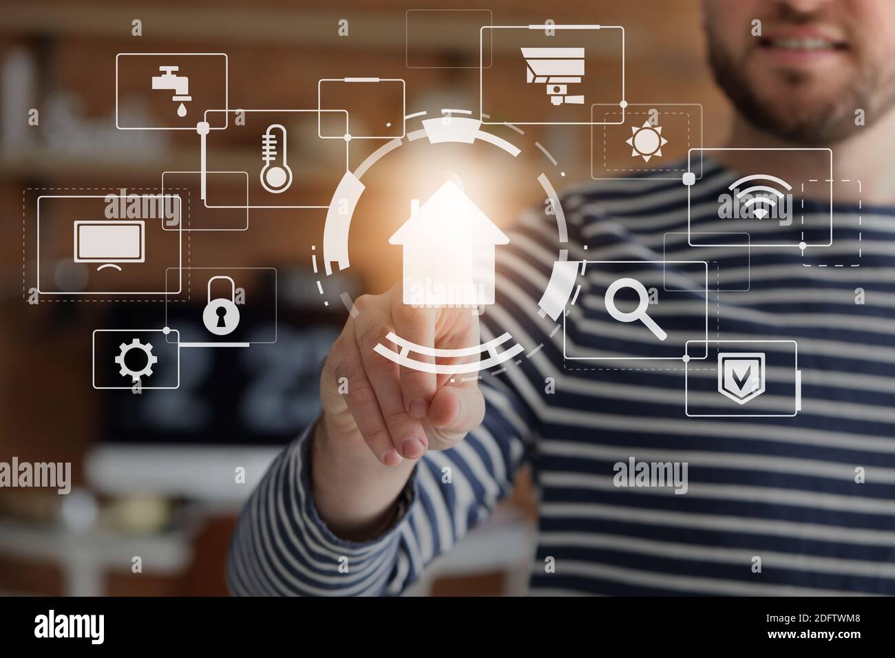 Man using futuristic interface of smart home automation Stock Photo - Alamy
