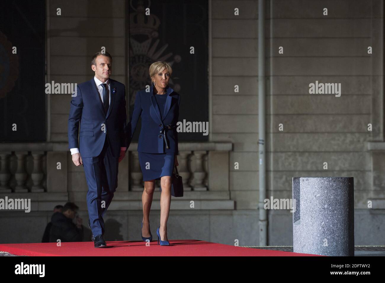 French President Emmanuel Macron and his wife Brigitte arriving for a ...