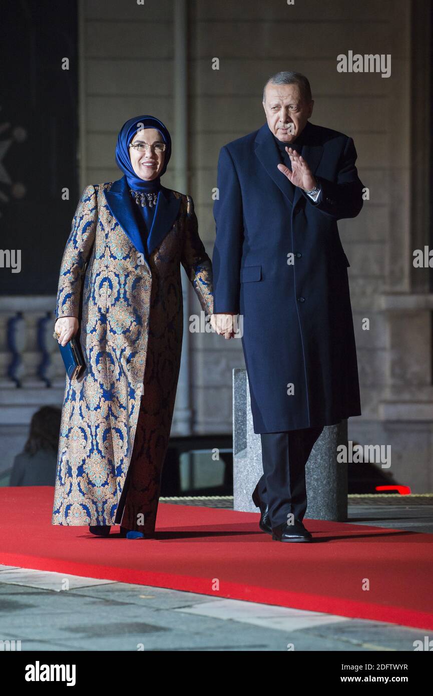 Turkish President Recep Tayyip Erdogan and his wife Emine arriving for ...