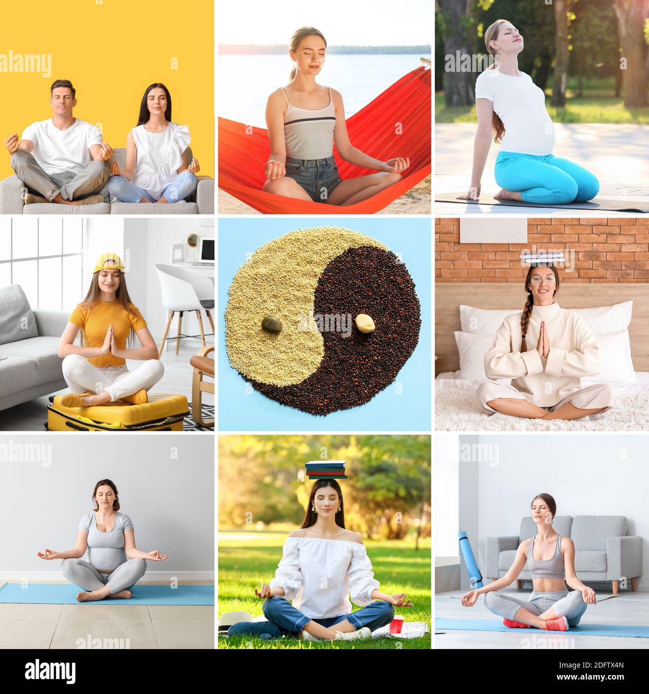 Collage of photos with meditating people. Zen concept Stock Photo - Alamy