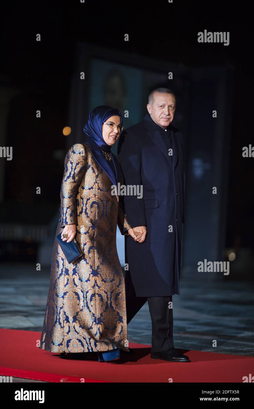 Turkish President Recep Tayyip Erdogan and his wife Emine arriving for ...