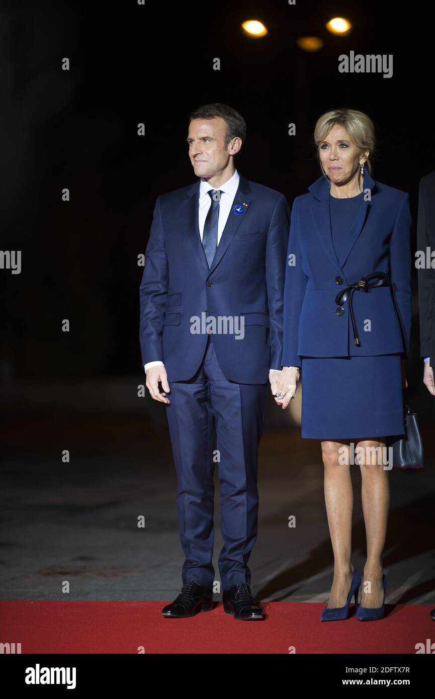 French President Emmanuel Macron and his wife Brigitte Macron arriving ...