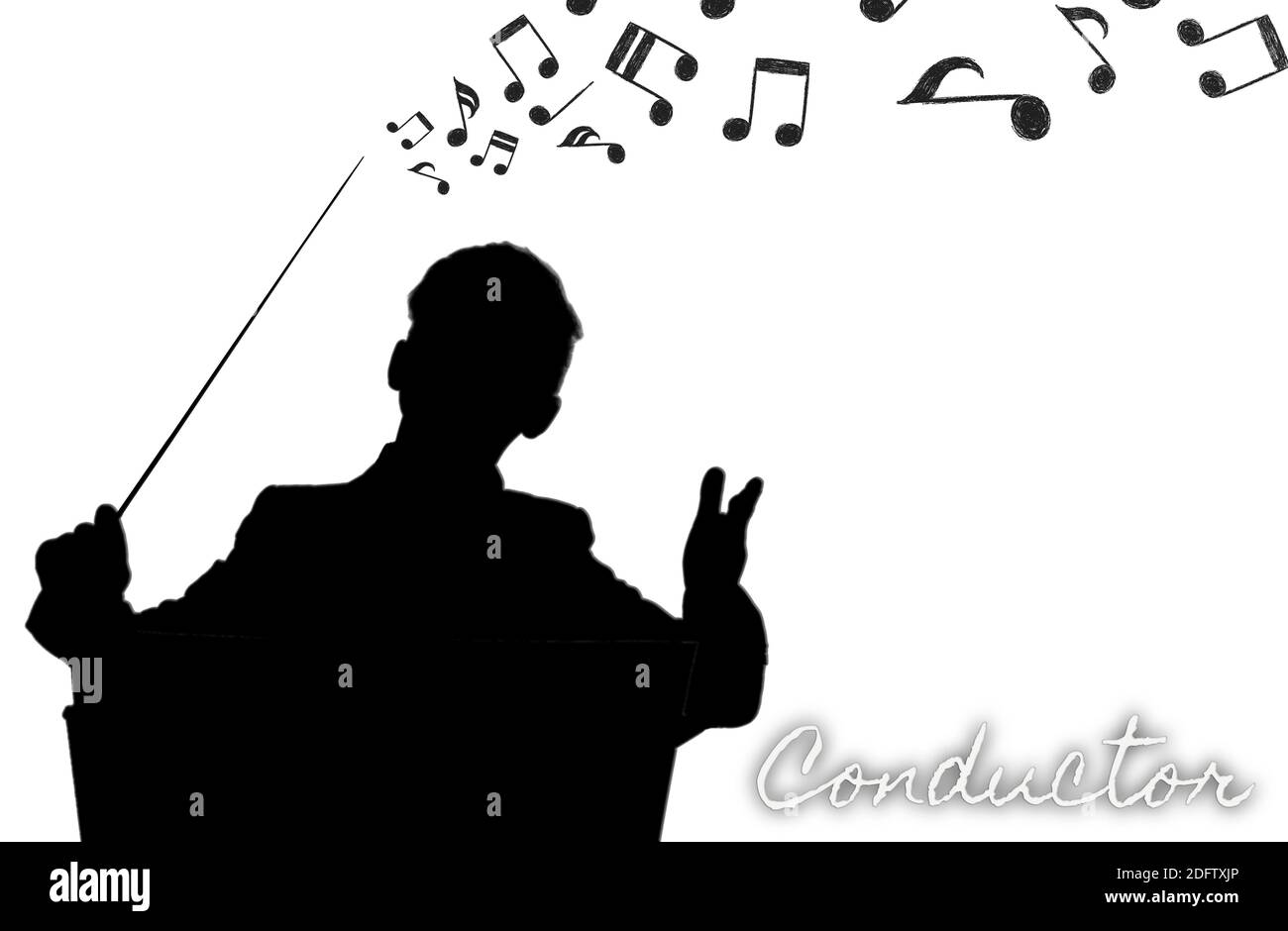 Silhouette of conductor and note signs on white background Stock Photo ...