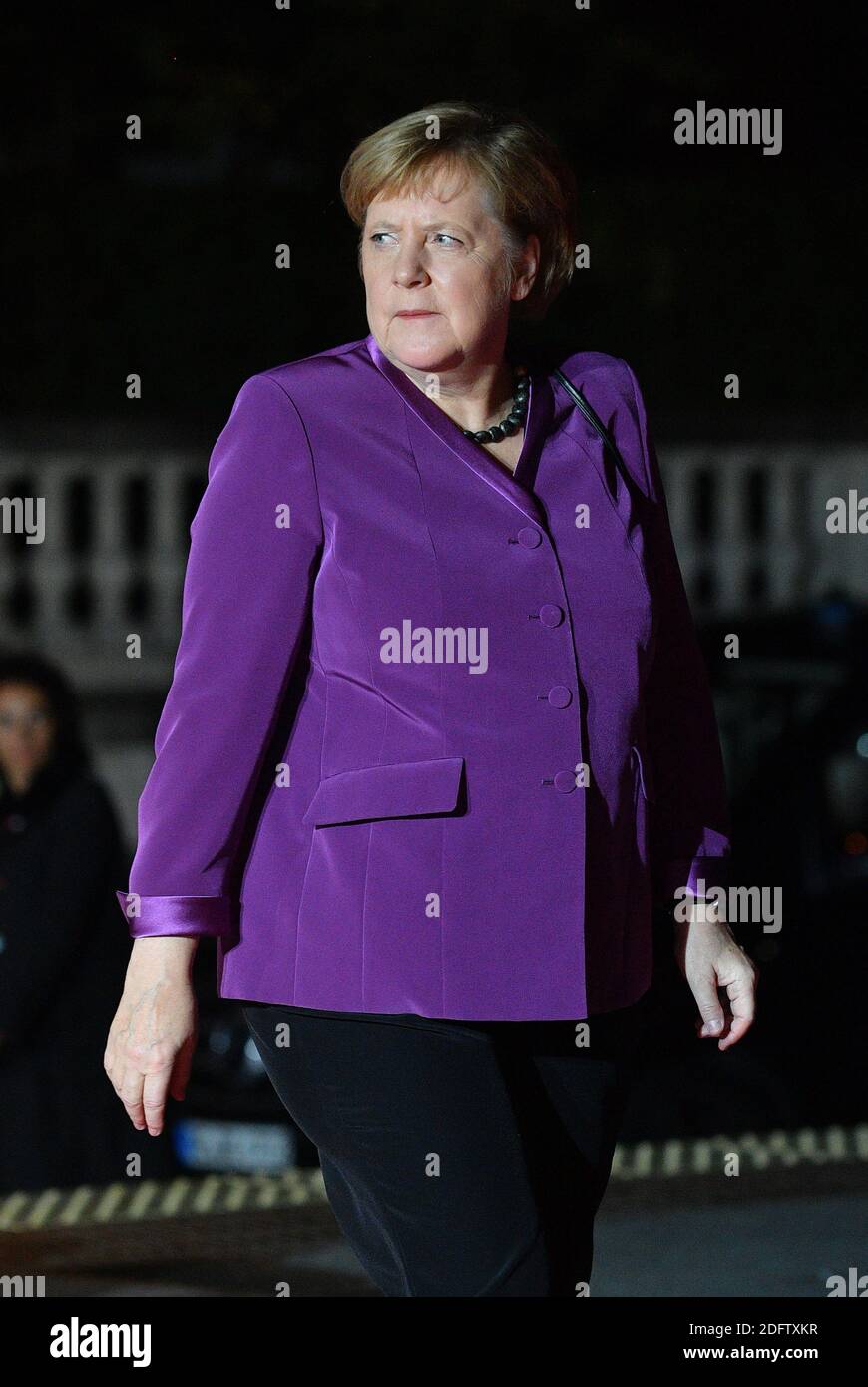 German Chancellor Angela Merkel arriving on eve of the commemoration of ...