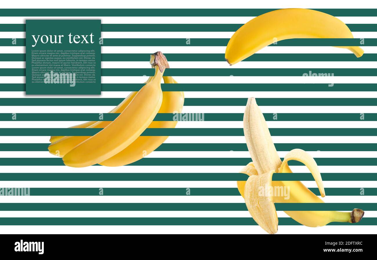 Ripe bananas on striped background with space for text Stock Photo - Alamy