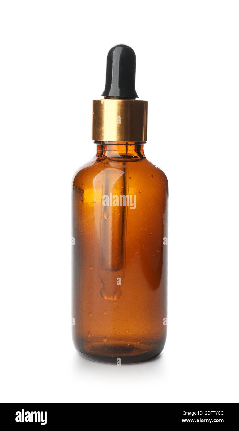 Cosmetic dropper bottle on white background Stock Photo - Alamy
