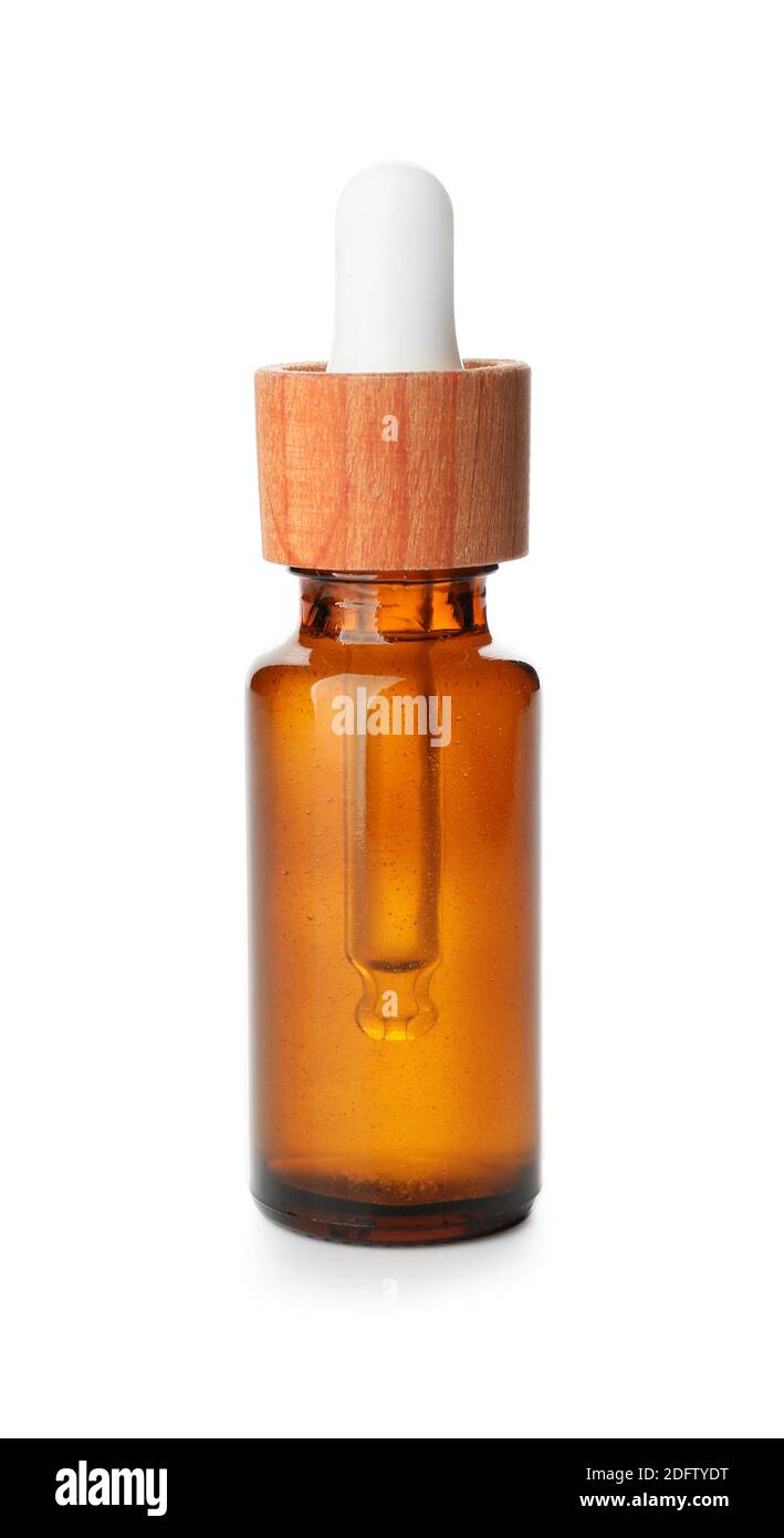 Cosmetic dropper bottle on white background Stock Photo - Alamy