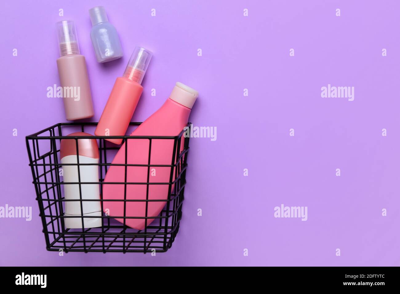 Different cosmetic products on color background Stock Photo - Alamy
