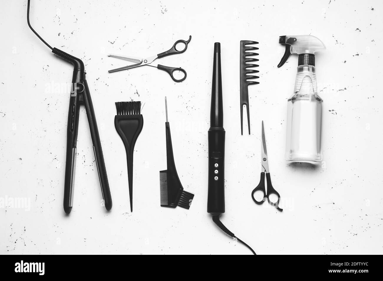 Set of hairdresser's tools on white background Stock Photo - Alamy