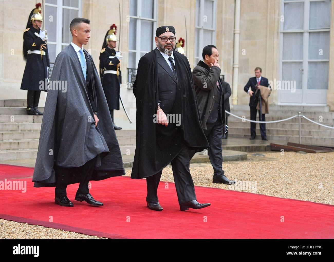 Moroccan King Mohammed VI and his son Crown Prince Hassan Moulay leave ...