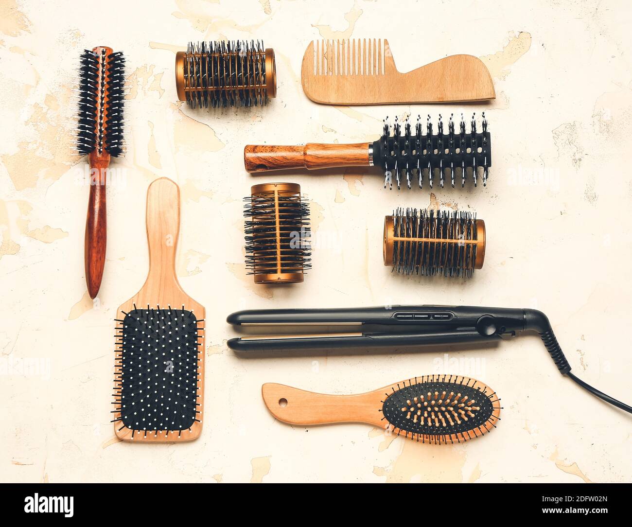 Set of hairdresser's tools on white background Stock Photo - Alamy