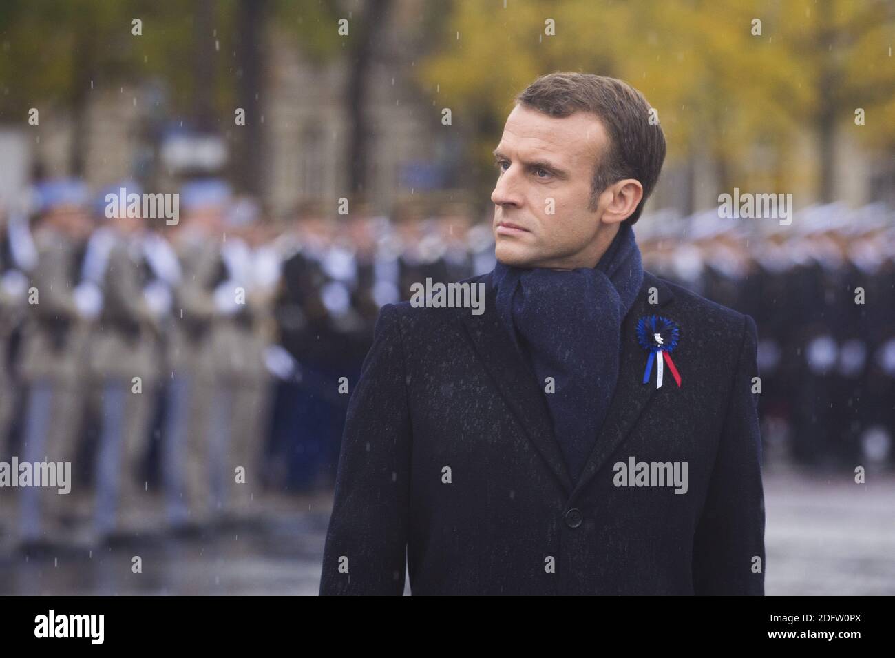 French President Emmanuel Macron attends a ceremony at the Arc de ...