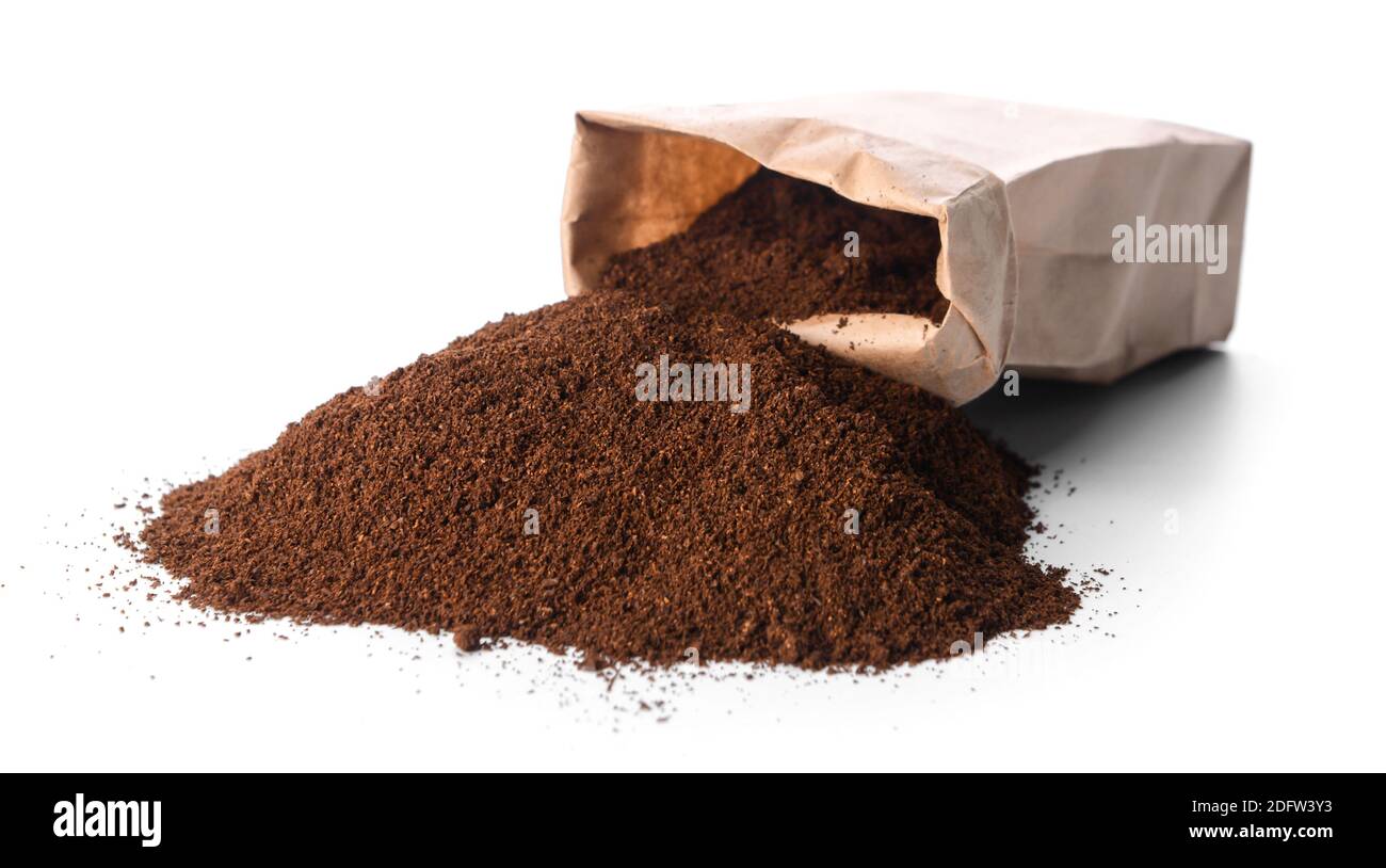 Pack with coffee powder on white background Stock Photo - Alamy