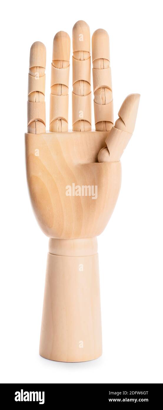 Wooden hand on white background Stock Photo - Alamy
