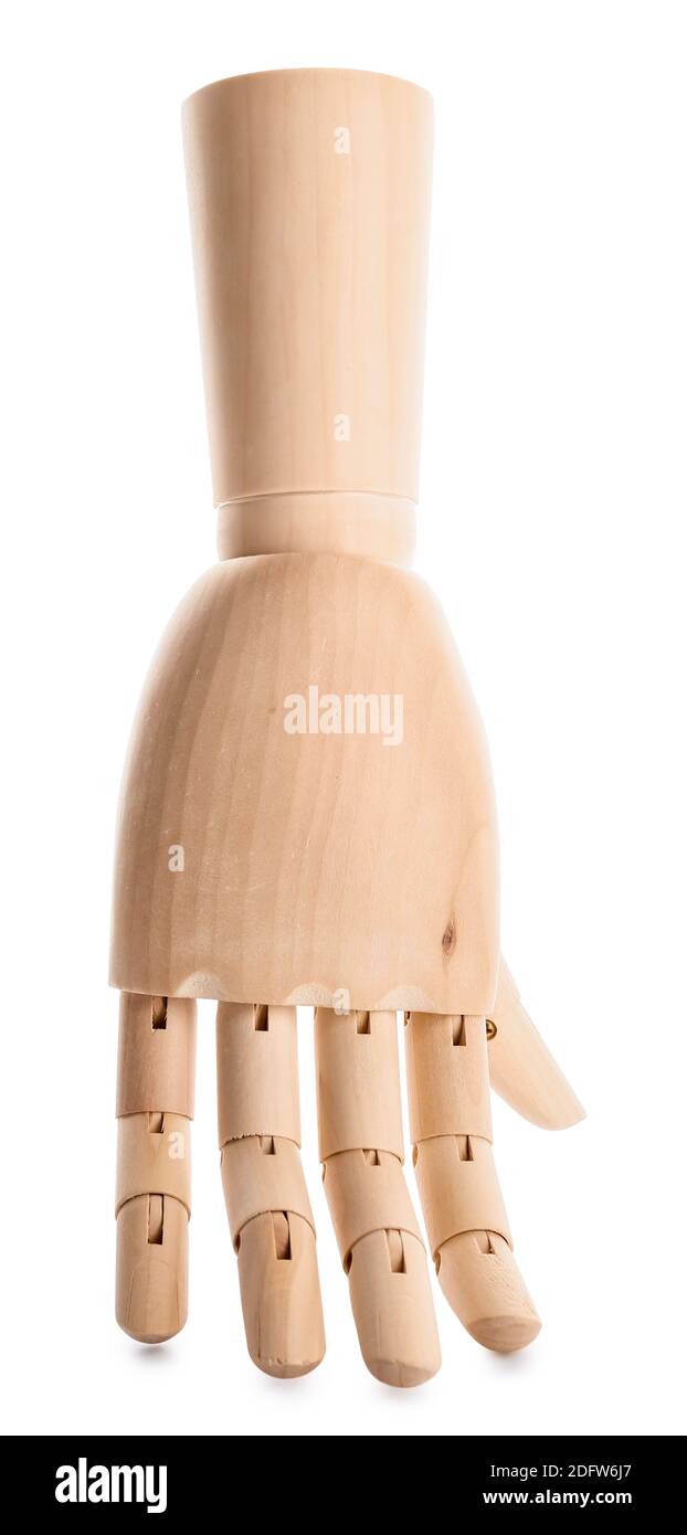 Wooden hand on white background Stock Photo - Alamy