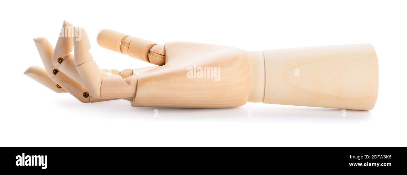 Wooden hand on white background Stock Photo - Alamy