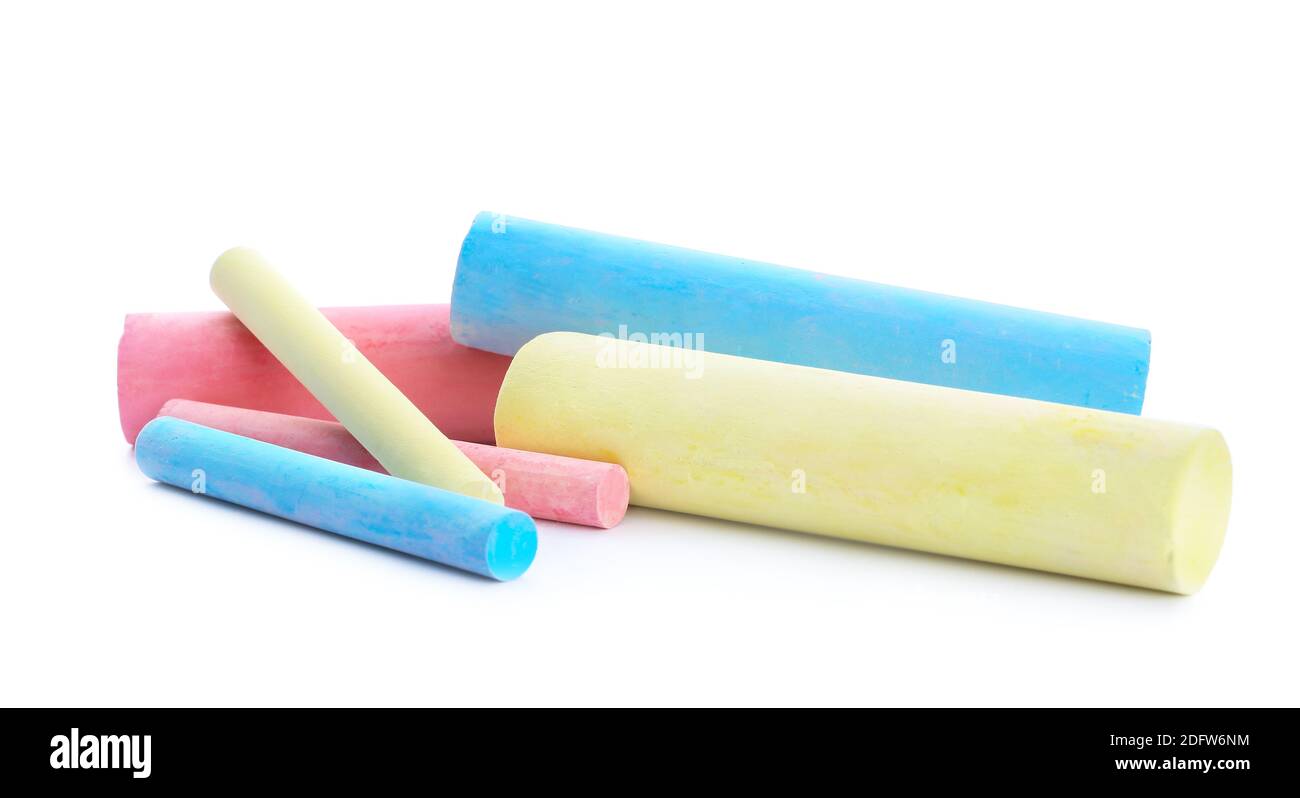 Colorful chalks on white background Stock Photo - Alamy