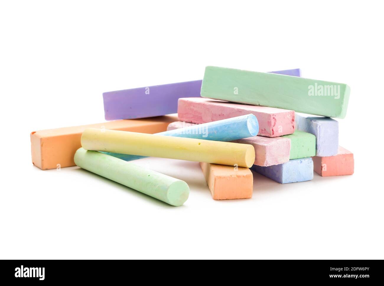 Colorful chalks on white background Stock Photo - Alamy