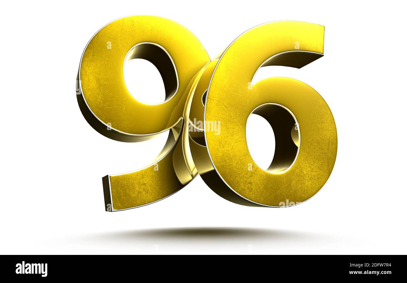 Gold numbers 96 isolated on white background illustration 3D rendering ...